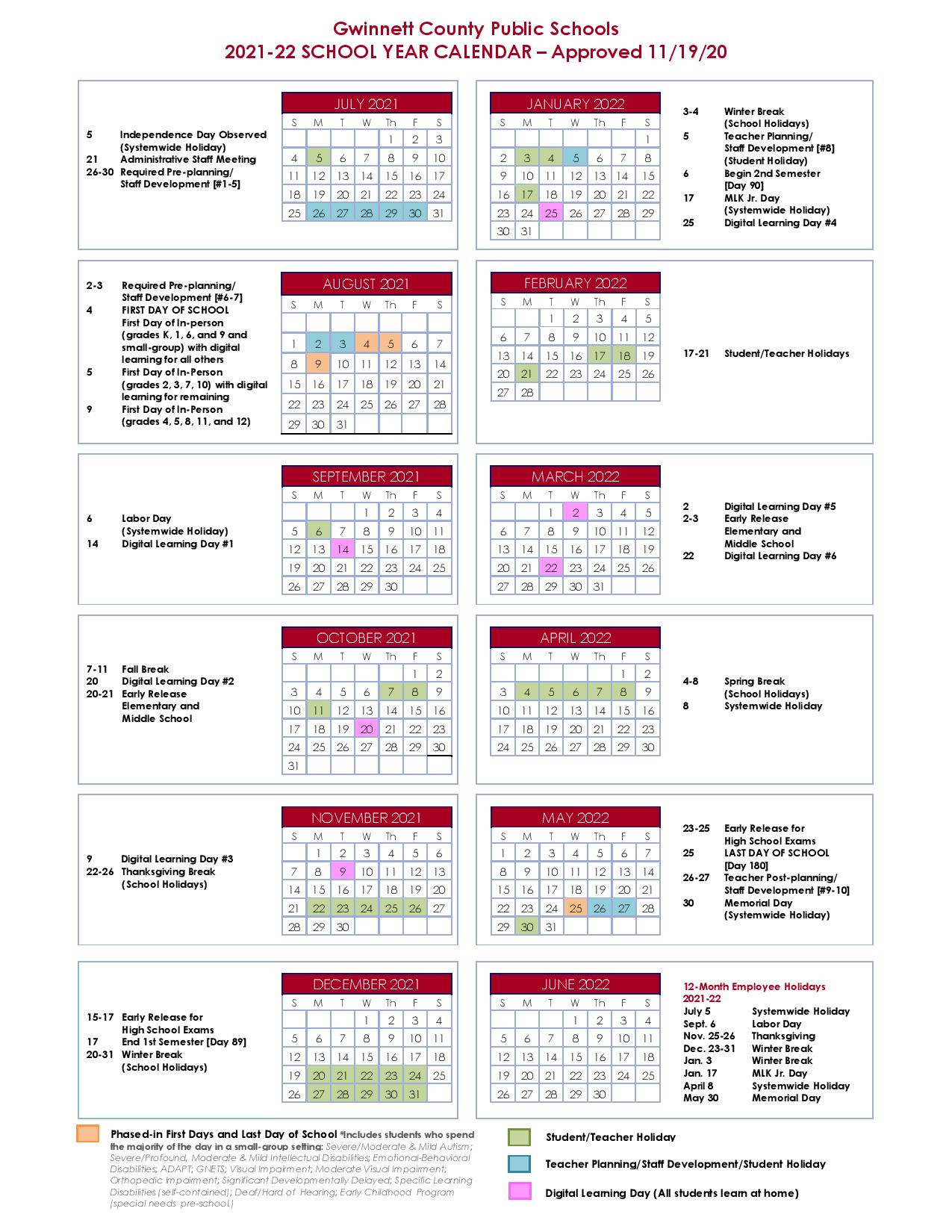 Gwinnett County School Calendar 2021 2022 And Holidays