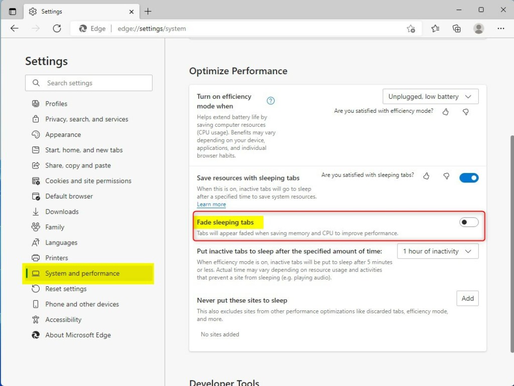 How To Turn On Or Off Fade Sleeping Tabs In Microsoft Edge Geek Rewind