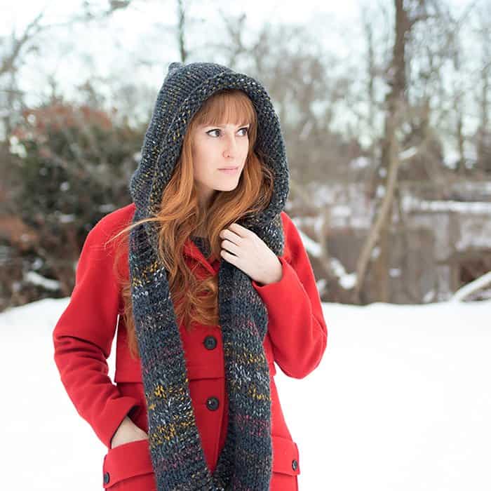 Easy Hooded Scarf Free Knitting Pattern Gina Michele