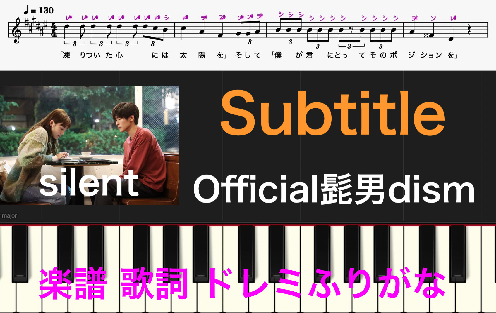 Subtitle サブタイトル ピアノ楽譜 ドラマsilent主題歌 Official髭男dism 楽譜 歌詞 簡単 無料 川口春奈 目黒蓮