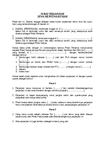 Contoh Surat Perjanjian Sewa Menyewa Tanah Dan Bangunan Doc Panduan