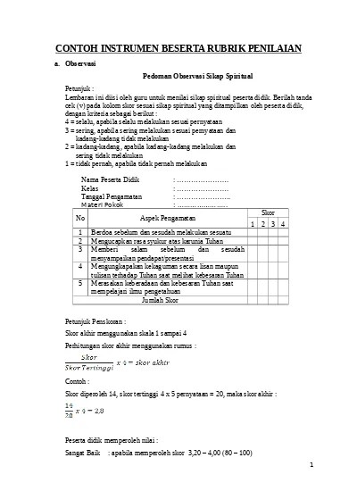 Contoh Instrumen Observasi Paud 2 Contoh Penilaian Observasi Paud