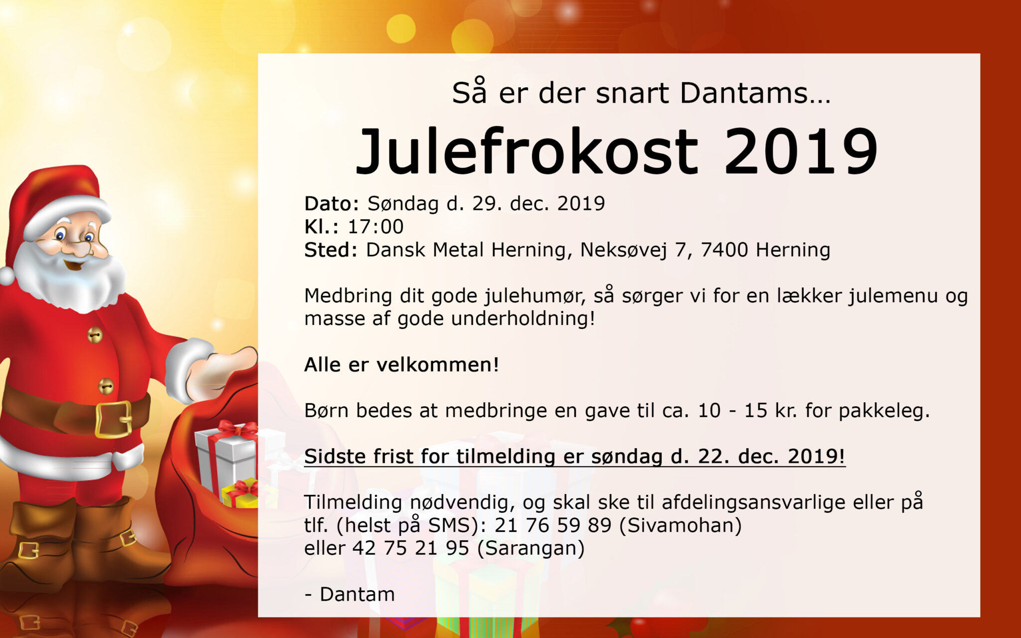 Invitation Til Julefrokost 2019 Dantam Idrætsforening