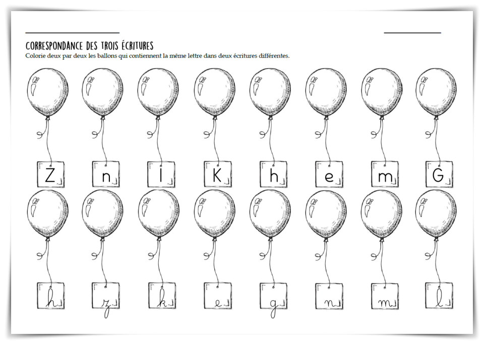 Ballons Correspondance Des Lettres Dans Les 3 écritures Gs