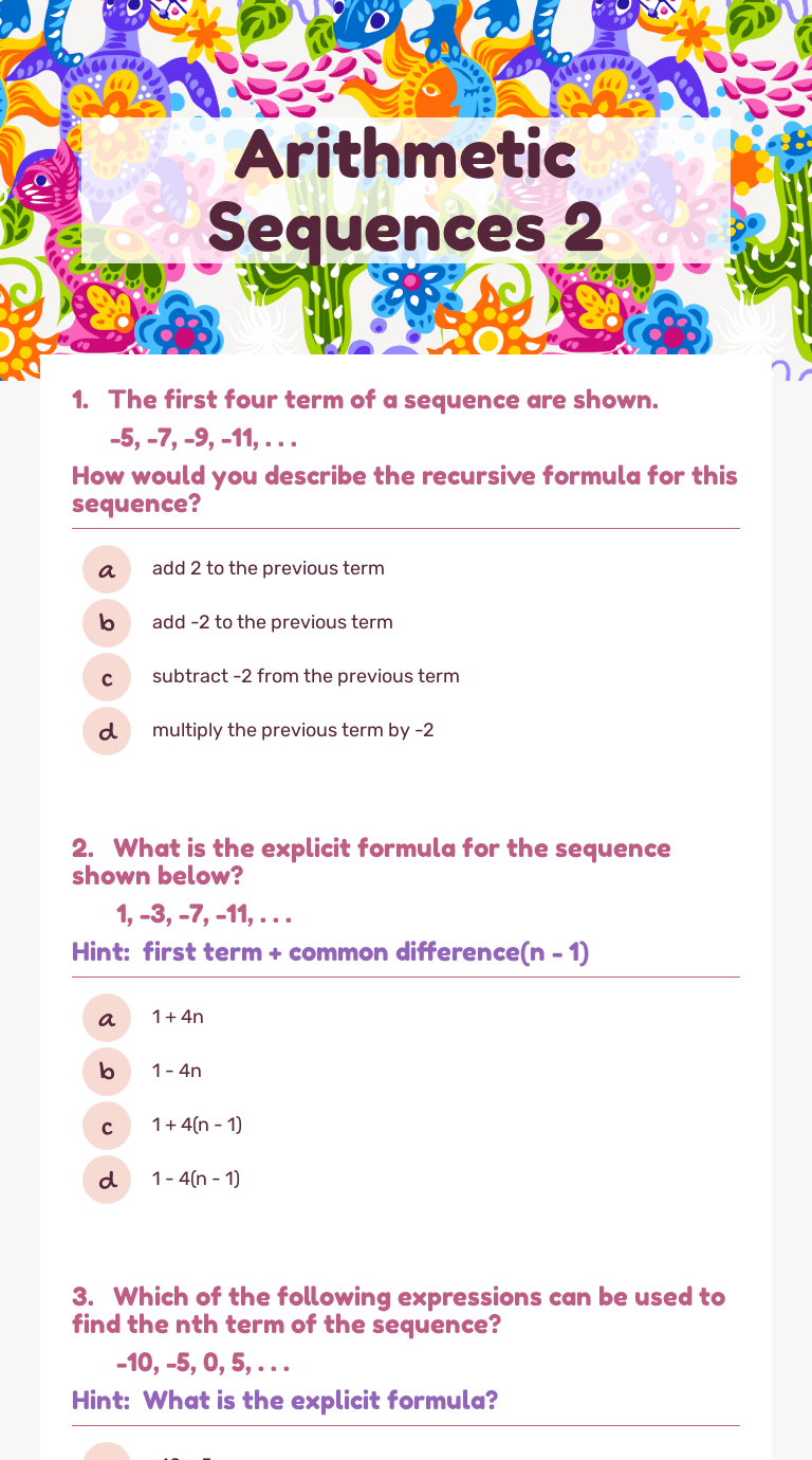 Explicit Formula Worksheet Lesson 3 1 2 Recursive Formulas For