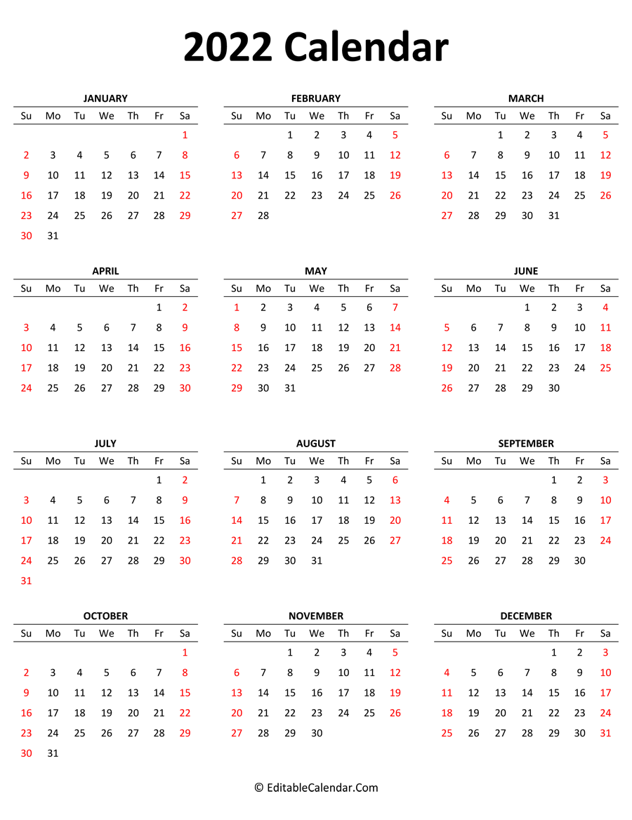 2022 Printable Calendars Free Free Letter Templates