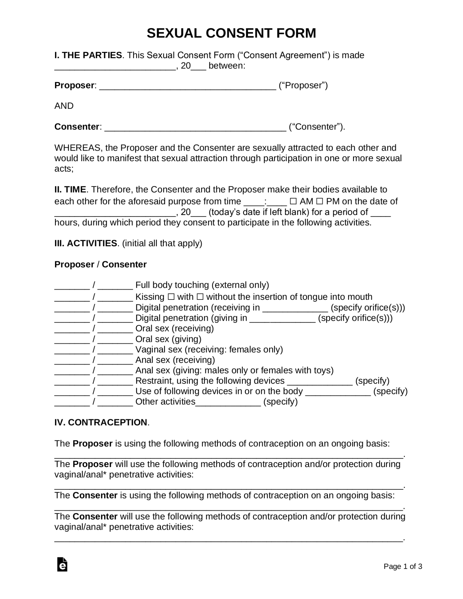 Free Sexual Consent Contract Form Pdf Word Eforms