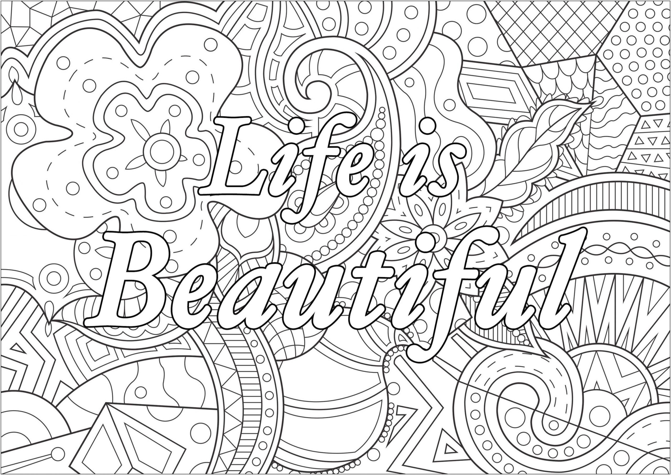 Get This Printable Adult Coloring Pages Quotes Life Is Beautiful