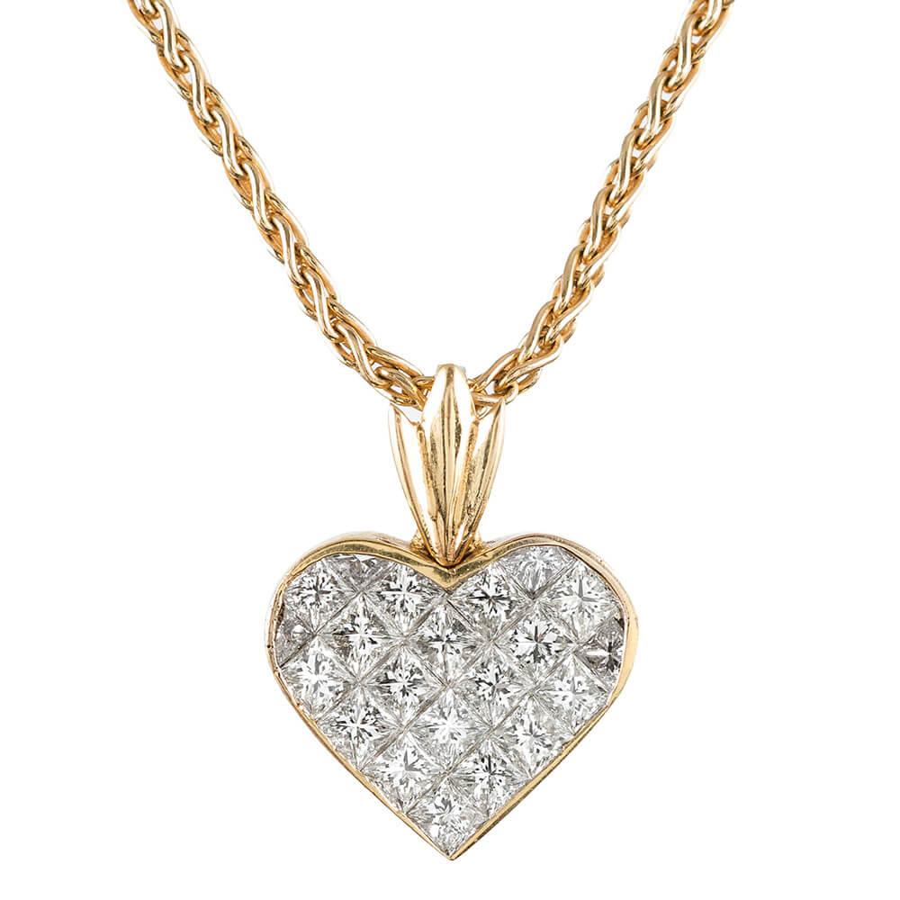 3 Carat Princess Cut Diamond Heart Pendant Fourtané