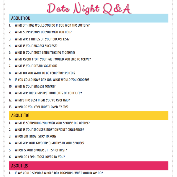 Date Night Questions Conversation Starters For Married Couples