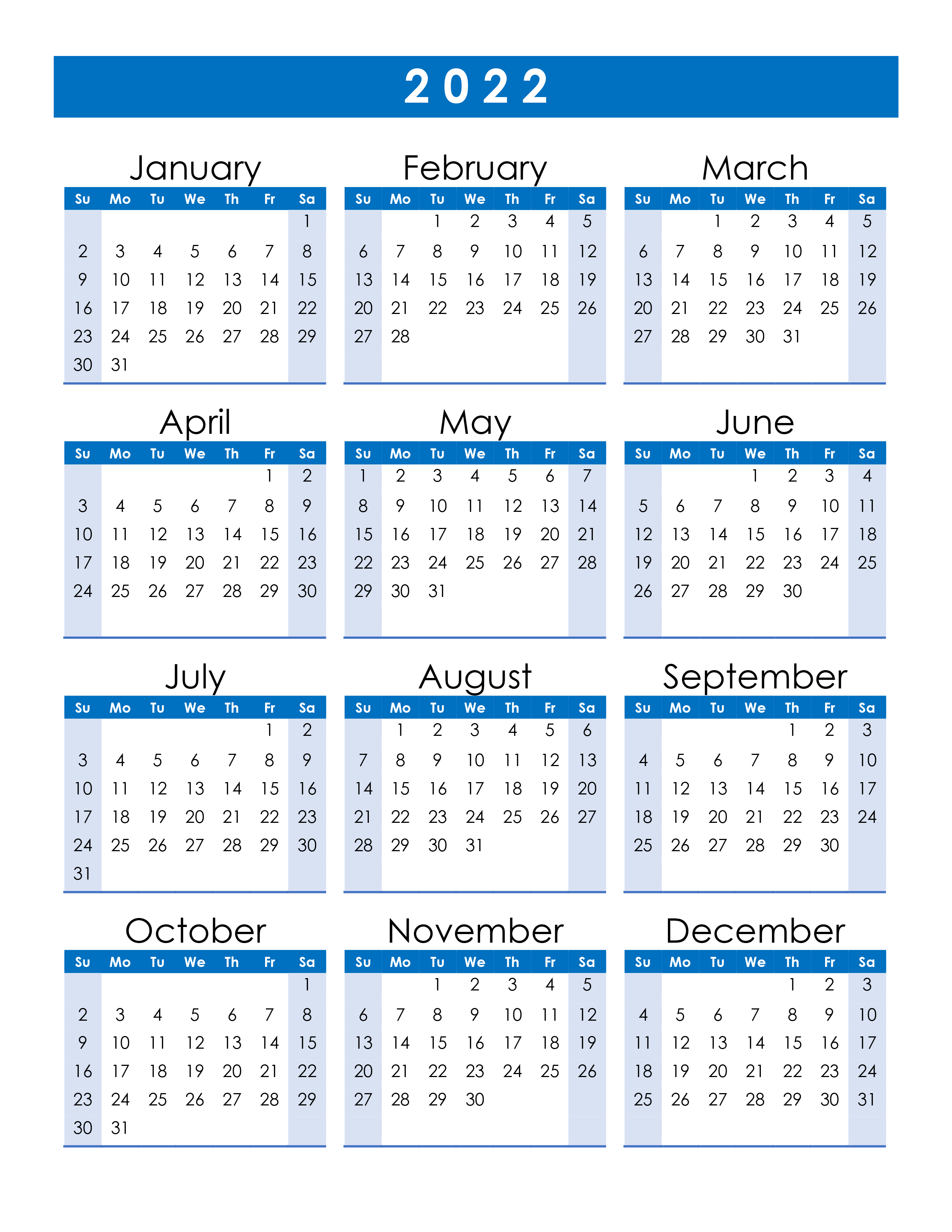12 Month Calendar 2022 Printable Example Calendar Printable