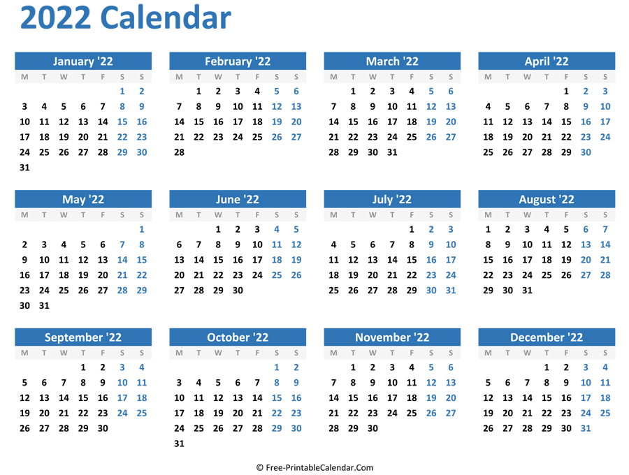 Printable 2022 Calendar With Week Numbers Free Letter Templates