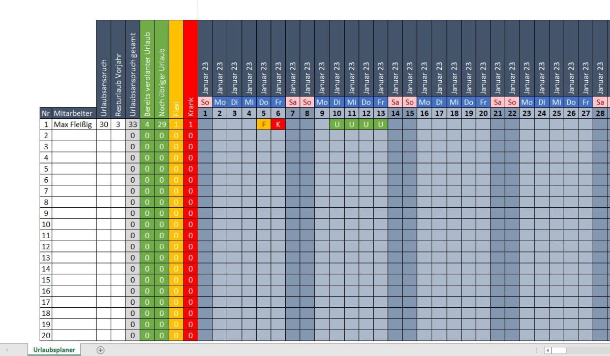 Urlaubsplaner 2023 Excel Vorlage Kostenlose Office Vorlagen