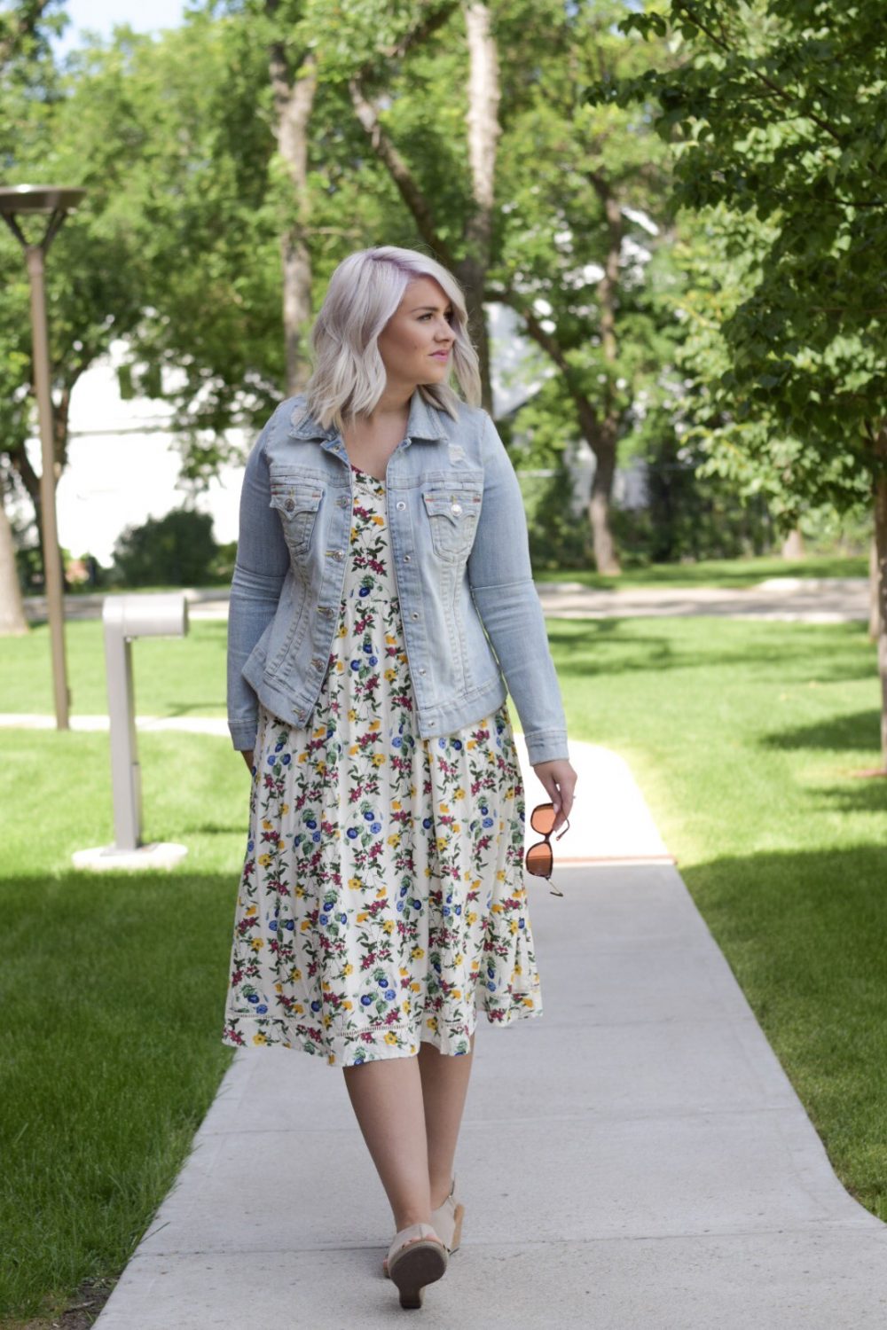 Floral Midi Dress And Denim Jacket Kiteen Marie