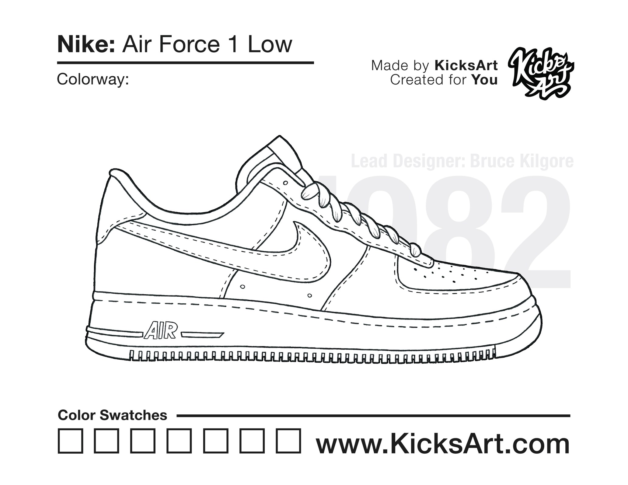 Nike Air Force 1 Low Sneaker Coloring Pages Created By Kicksart