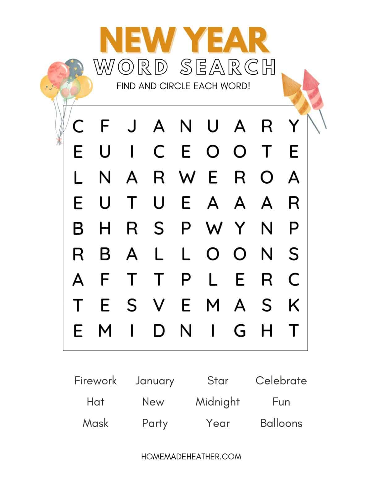 Free New Years Eve Word Search Printable Homemade Heather