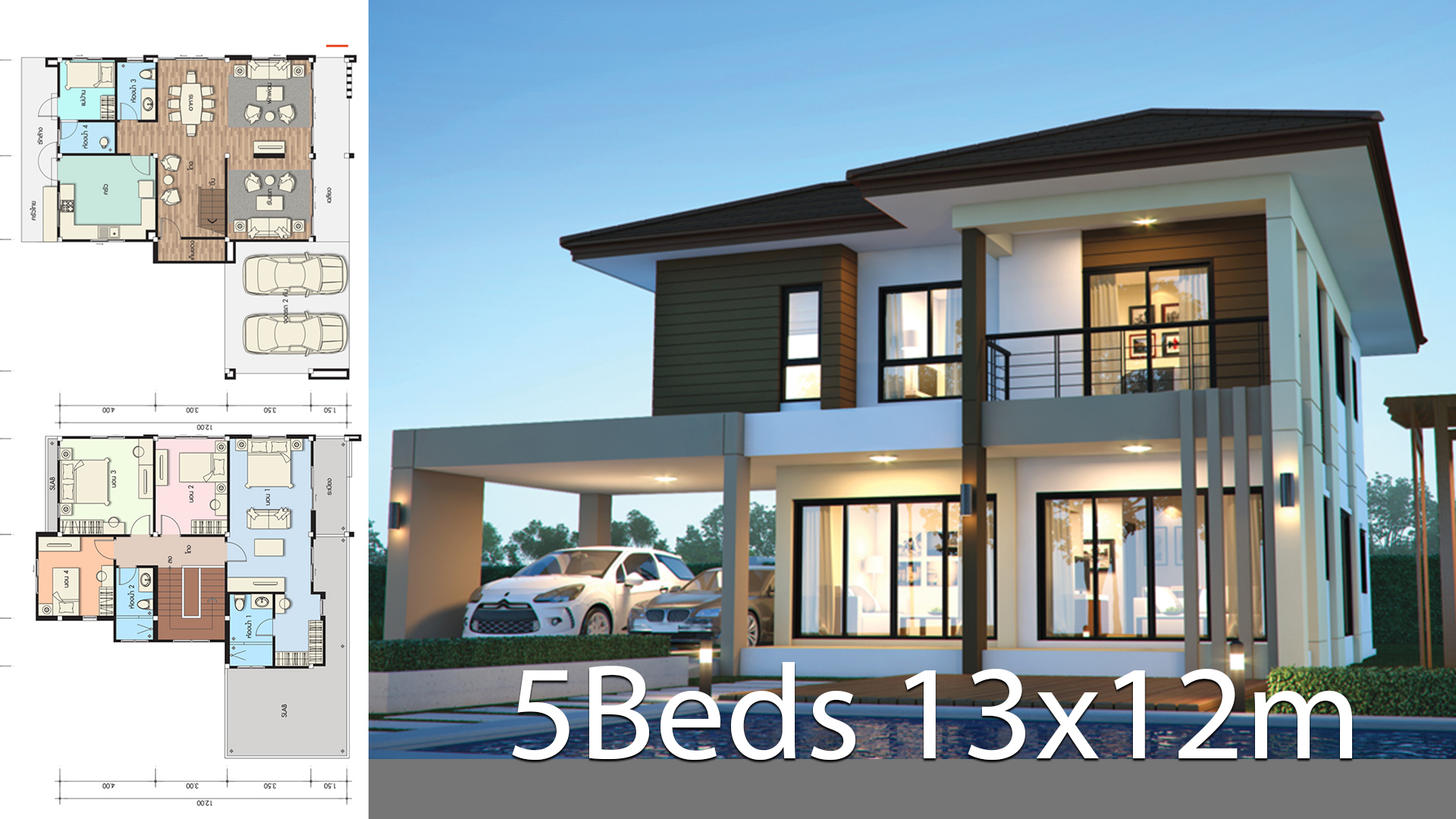 House Design Plan 13x12m With 5 Bedrooms Home Ideas