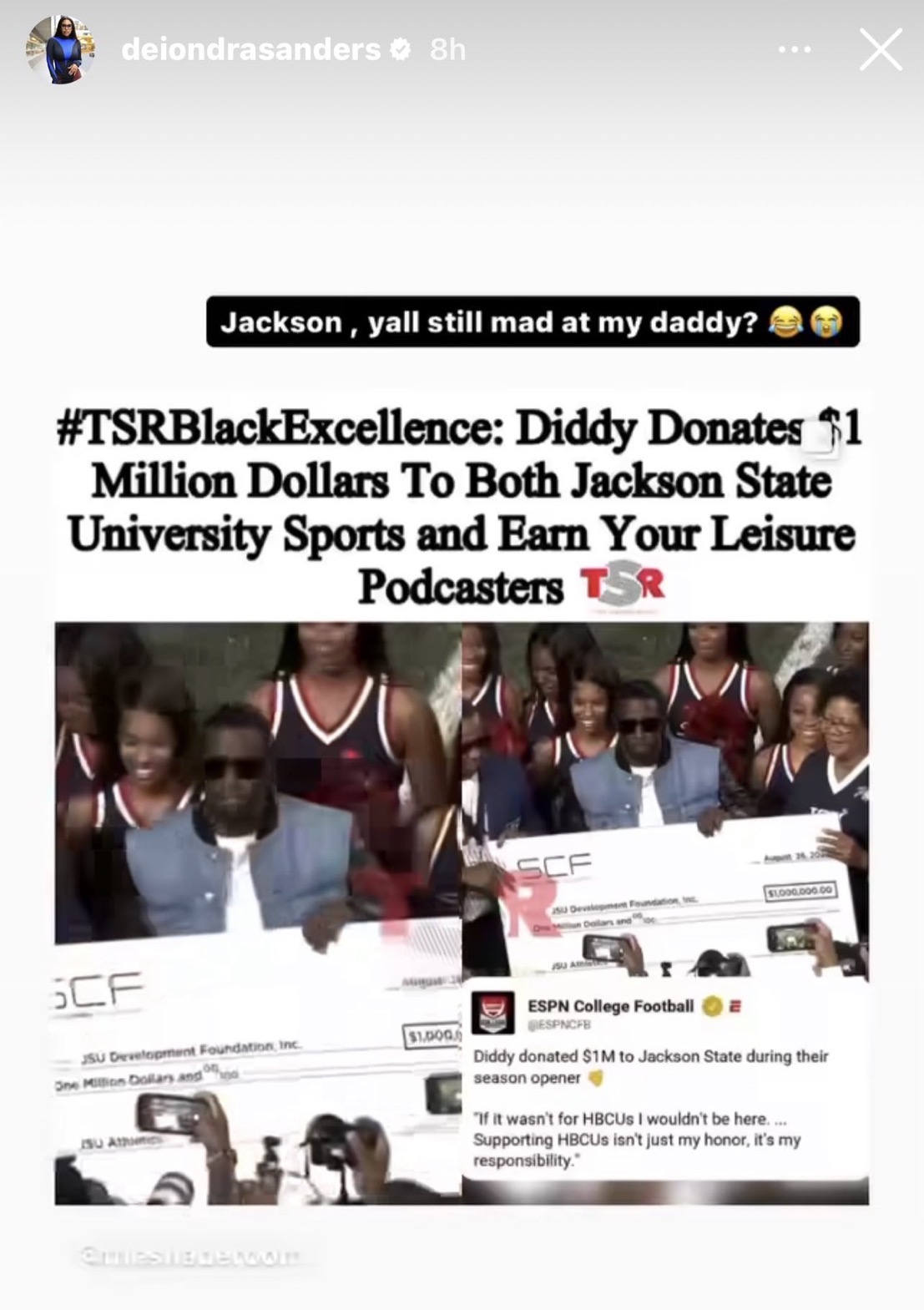 Deion Sanders Daughter Makes Shady Post About Jackson State Hbcu Gameday