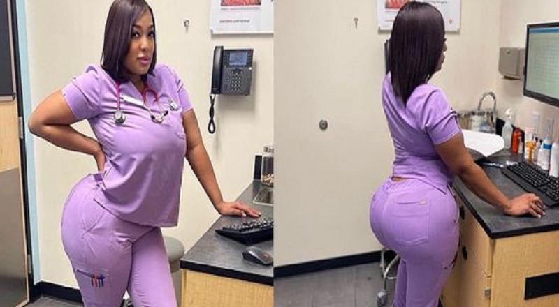 Nurse Goes Viral For Her Large Backside In Her Nursing Scrubs Photos