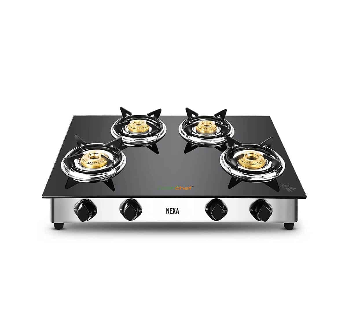 Greenchef Stainless Steel Nexa 4 Burner Glass Top Gas Stove Black