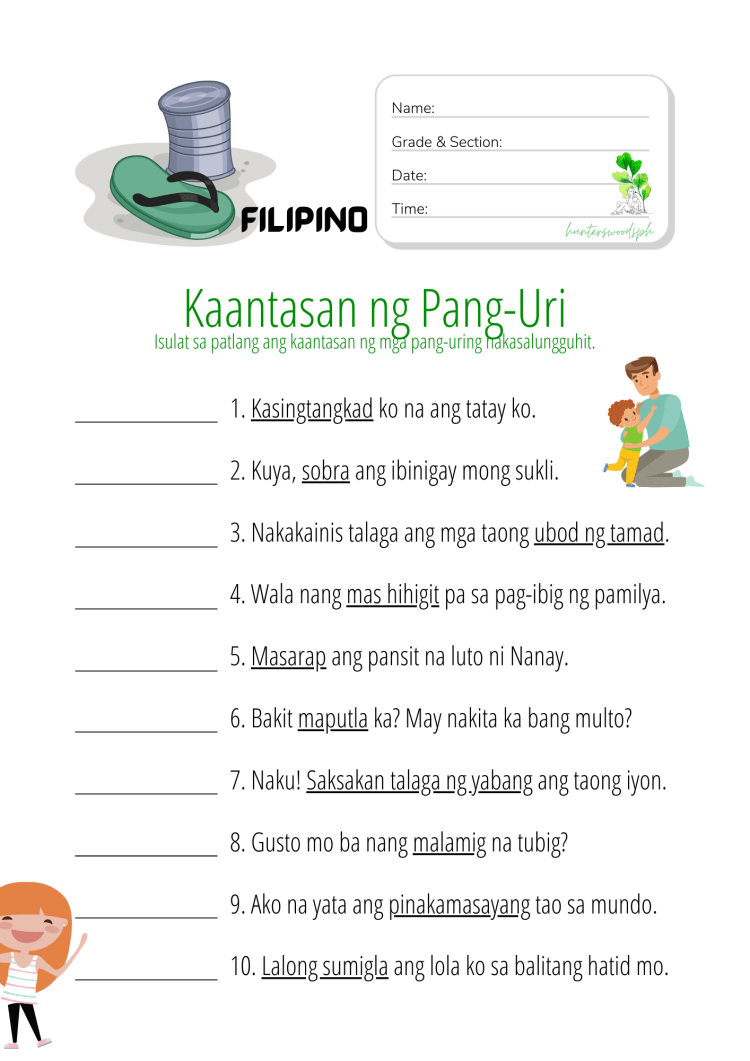 Kaantasan Ng Pang Uri Hunterswoodsph Filipino Worksheets