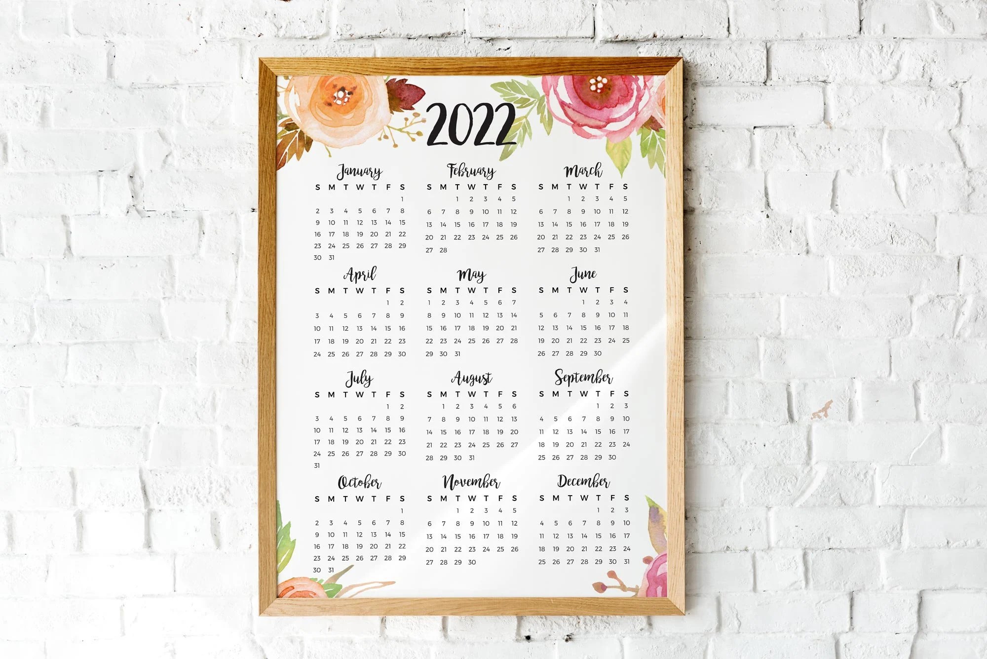 2022 Year At A Glance Calendar Printable Calendar Letter Etsy 2022