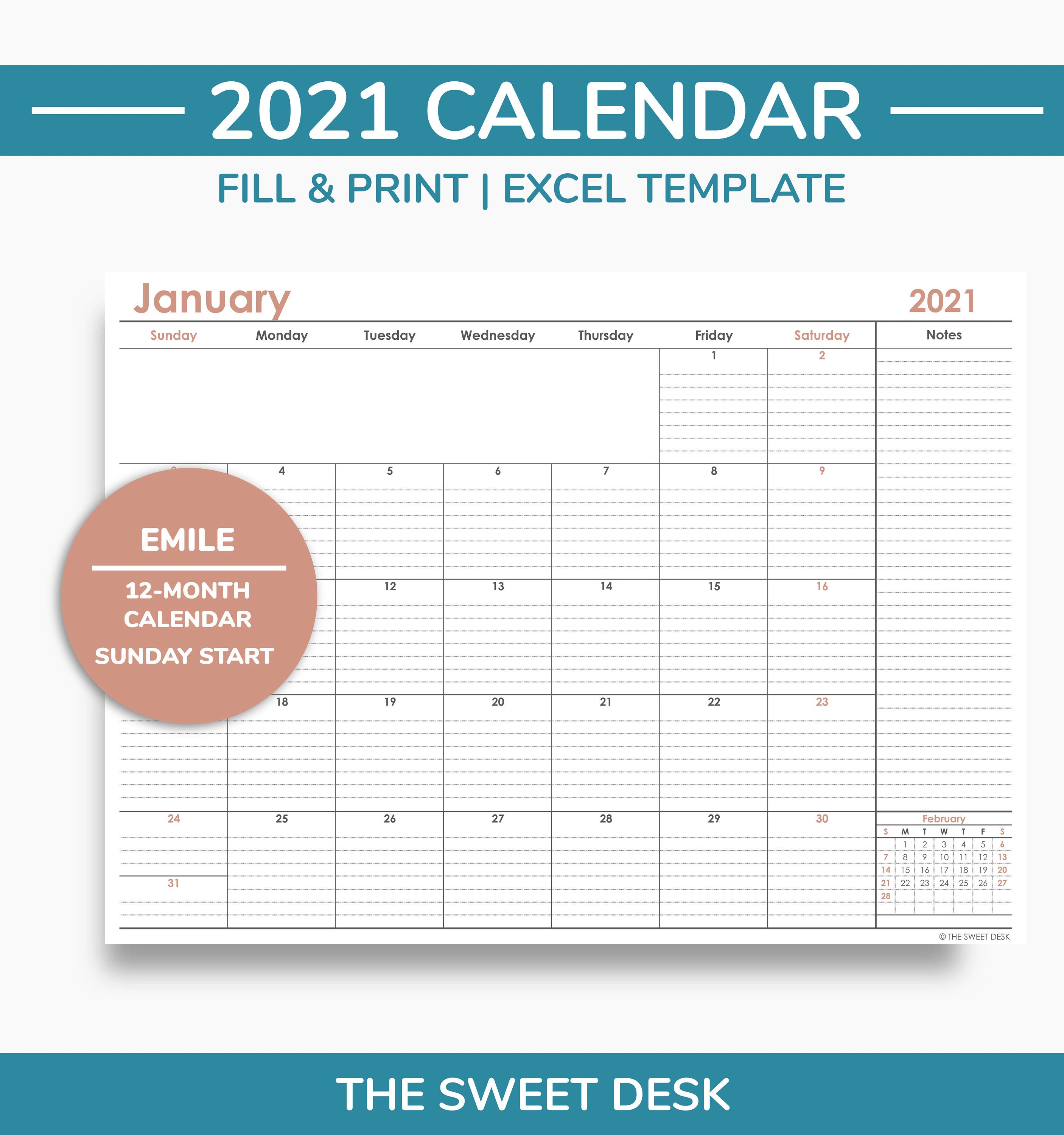 Excel 12 Month Calendar 2021 Free Printable Calendar In Pdf Word And