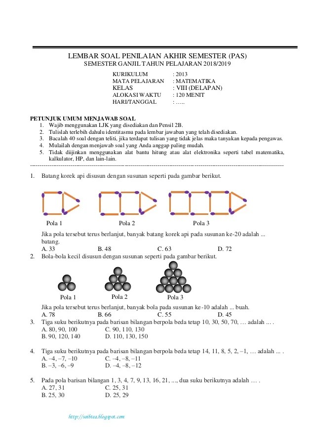 Soal Uas Matematika Kelas 8 Semester 2 Homecare24