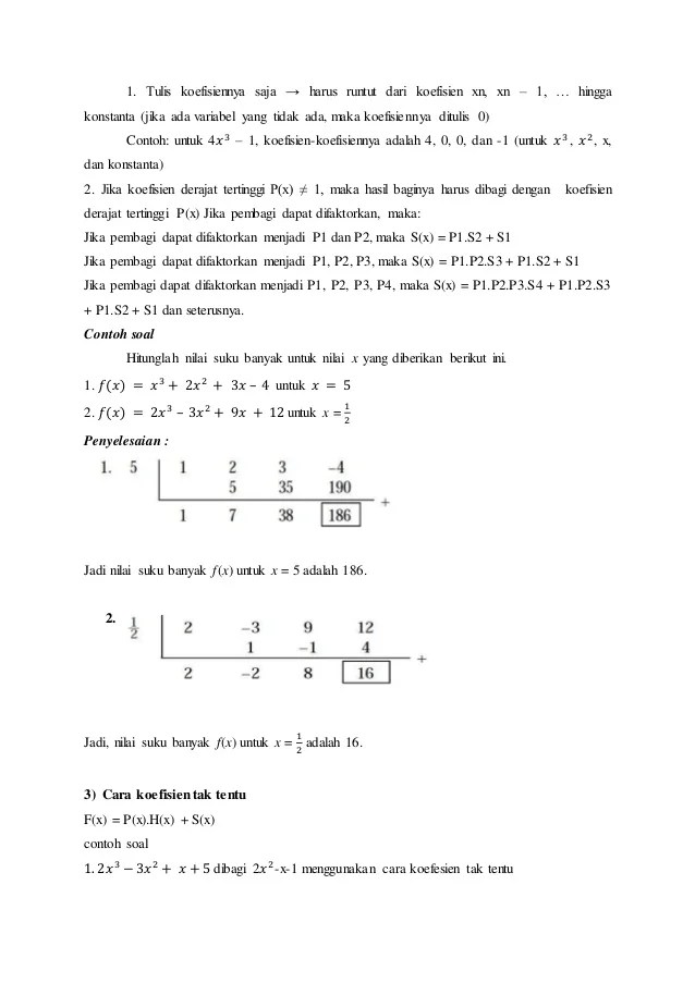 Materi Polinomial Beserta Contoh Soal Kelas Xi Mia Mtk Peminatan Umi Soal