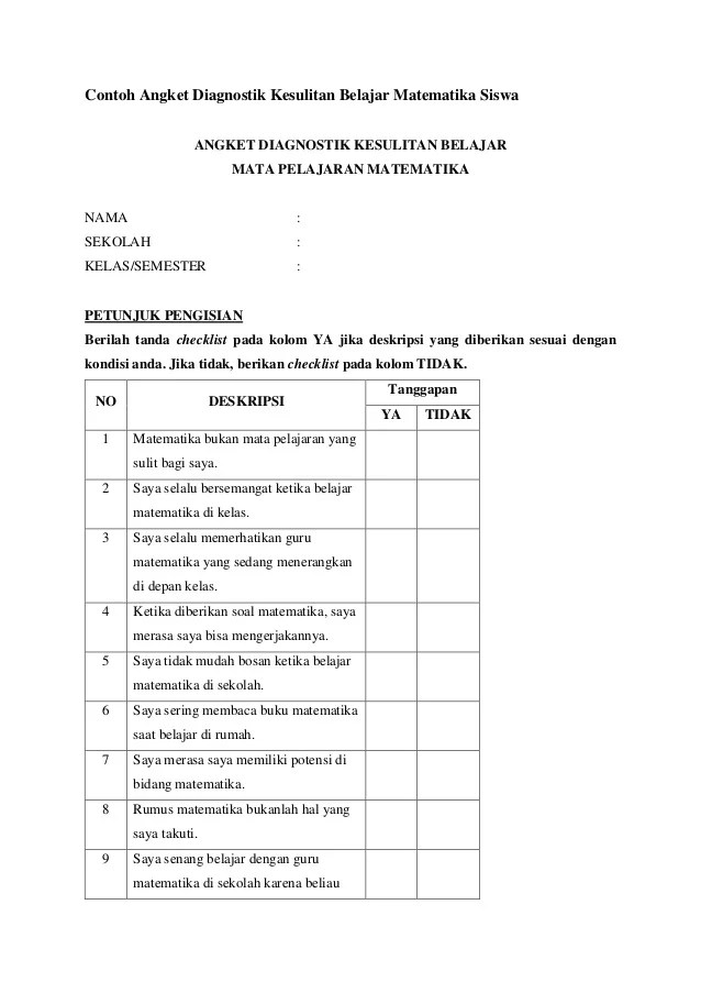 Contoh Angket Hasil Belajar Siswa Pai Cara Membuat Lembar Observasi