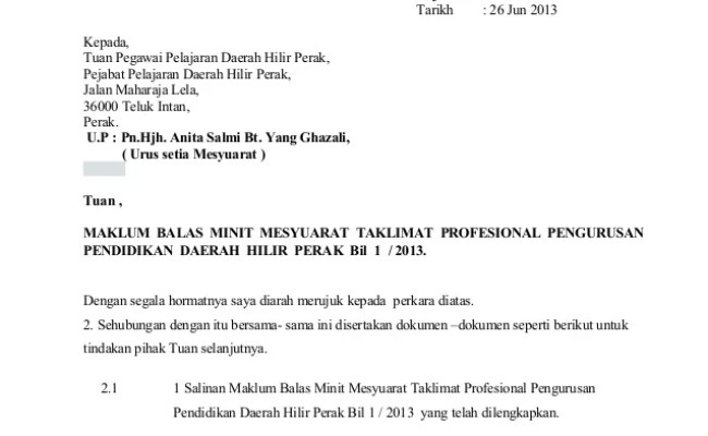 Karangan Bahasa Melayu Surat Rasmi Permohonan Melawat Ke Kilang Roti