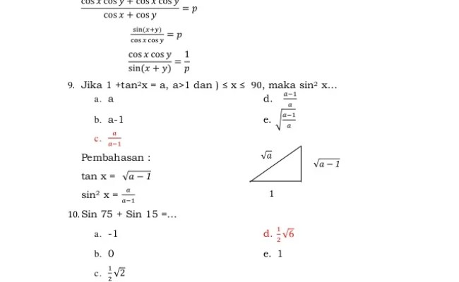 Contoh Soal Pilihan Ganda Trigonometri Dan Jawabannya Kelas 10 Otosection