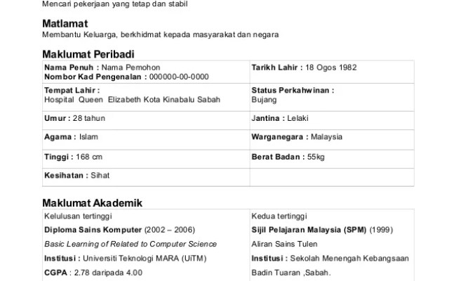 Contoh Contoh Ayat Objektif Resume Mengikut Bidang Ke