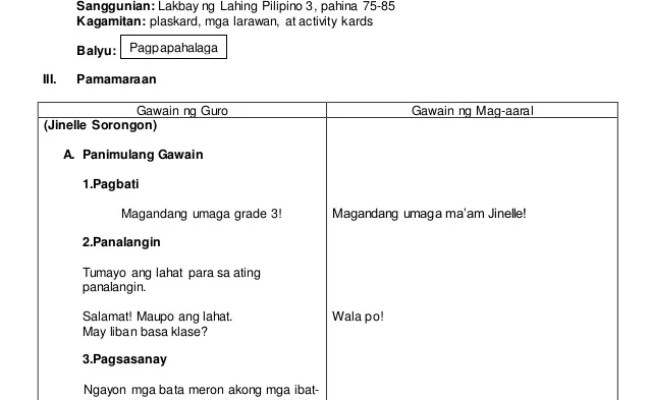 Detailed Lesson Plan In Araling Panlipunan Grade 3 Anyong Bilarasa