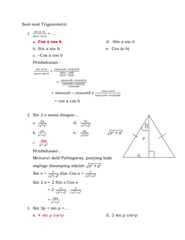 Kumpulan 10 Contoh Soal Essay Trigonometri Kelas 11 Terlengkap