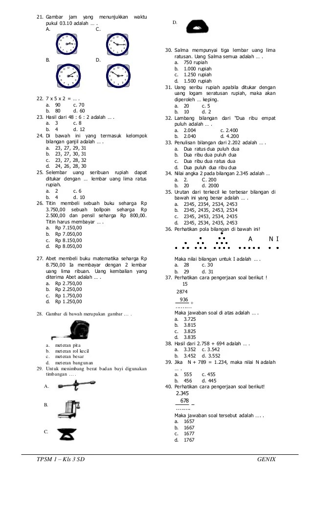 Soal Uas Matematika Kelas 4 Semester 1 Homecare24