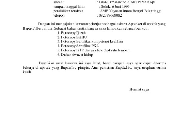 Surat Peryataan Menjadi Asisten Apoteker