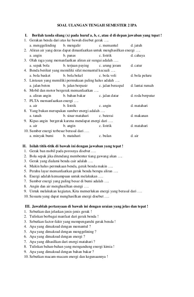 Soal Ujian Sains Kels 3 Soal Uas Pas K13 Kelas 6 Semester 1 Tema 3