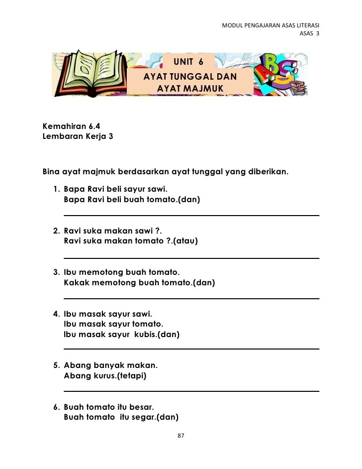 Latihan Ayat Tunggal Dan Majmuk Tahun 3 Imagesee