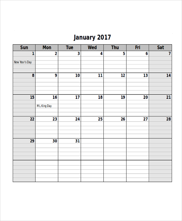 Free 9 Sample Printable Calendar Templates In Ms Word Blank Monthly