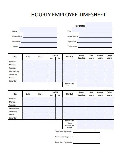 10 Best Blank Printable Timesheets Printableecom 8 Employee Timesheet