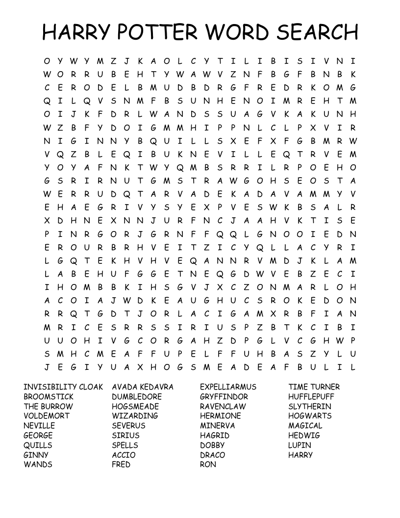 Very Hard Word Searches Printable Mega Harry Potter Word Word Hot Sex
