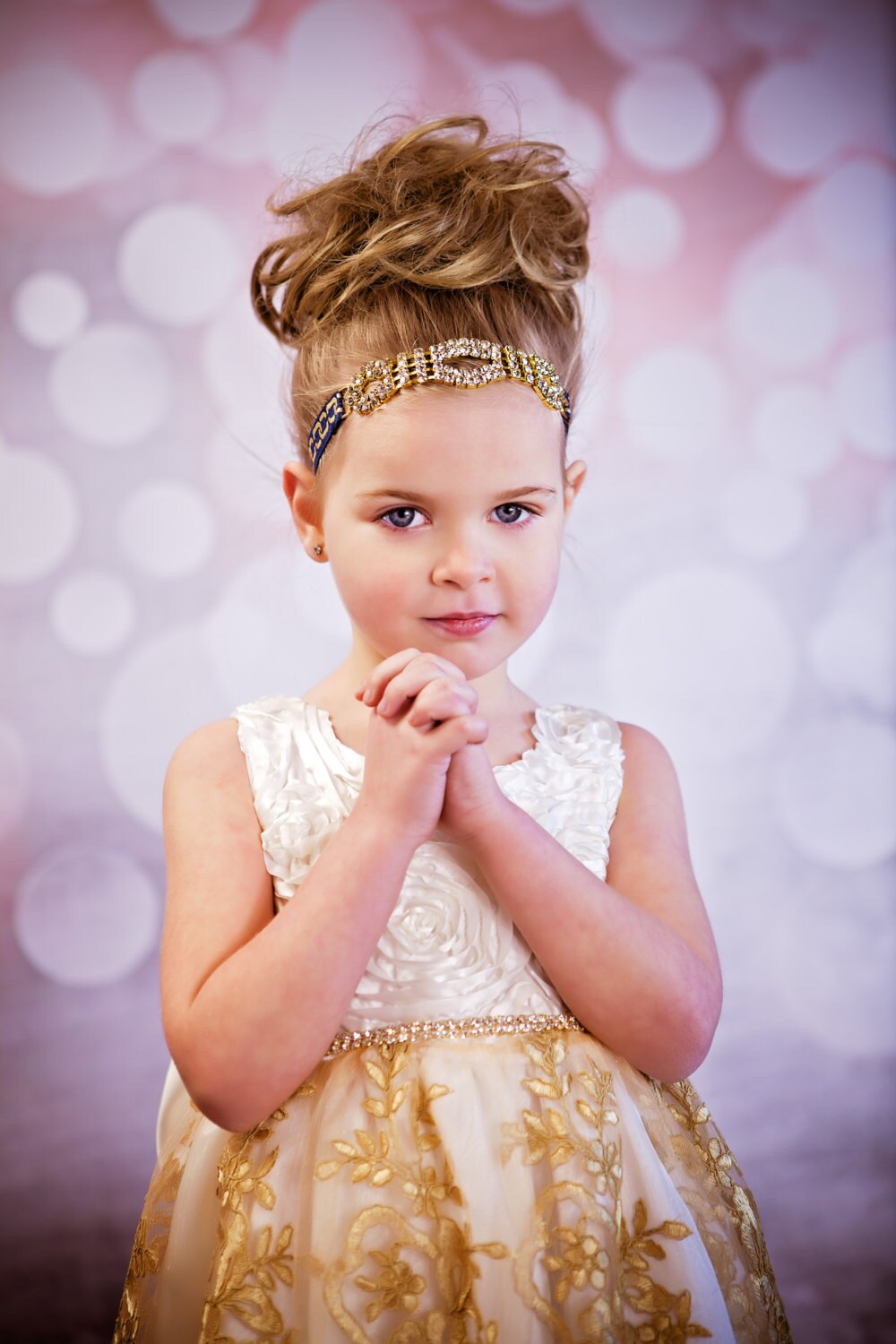 Navy Gold Headband Gold Rhinestone Headband Forehead Headband Flower