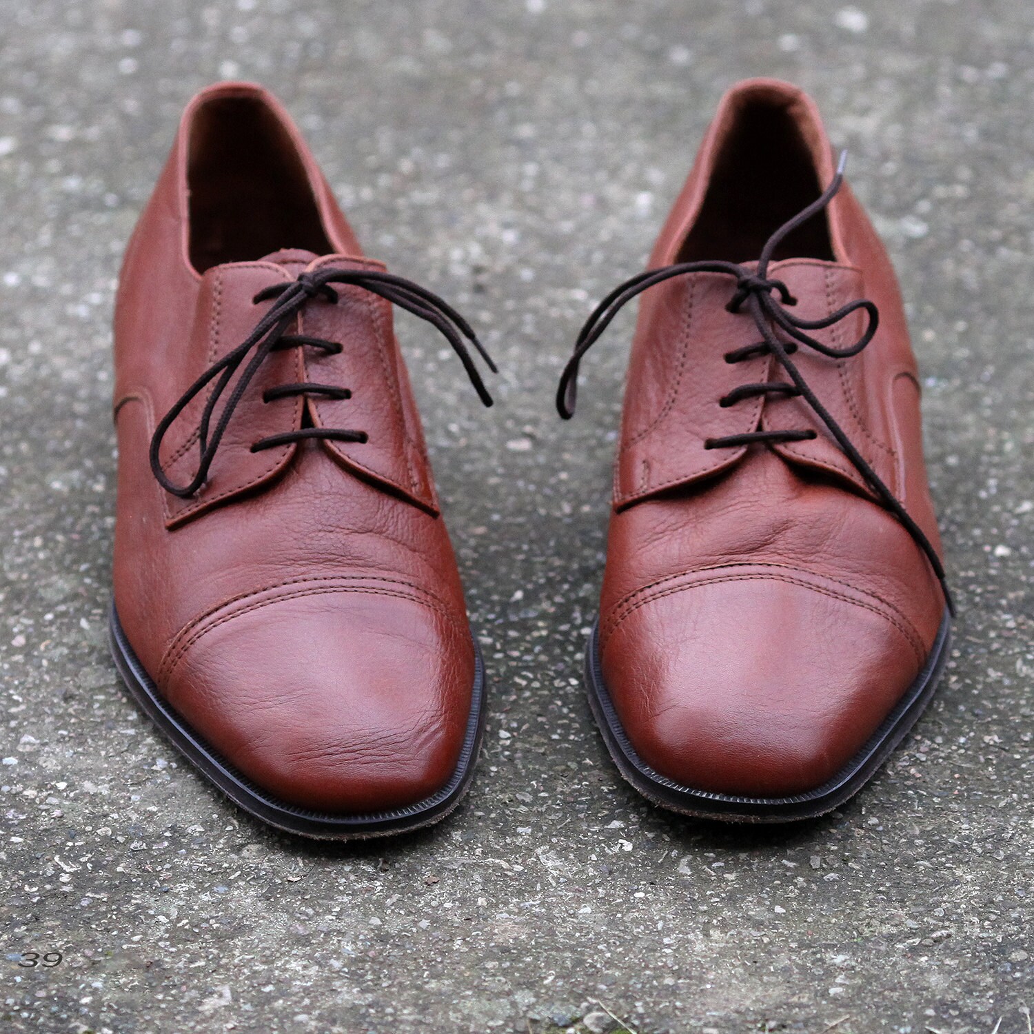 Size Mens 9 Cap Toe Oxfords Mens Brown Leather Brogues Lace Up 80s