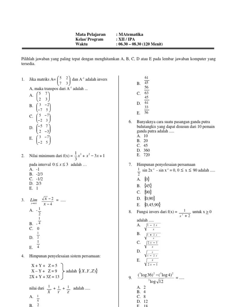 Lihat 9 Contoh Soal Pilihan Ganda Matematika Tentang Integral