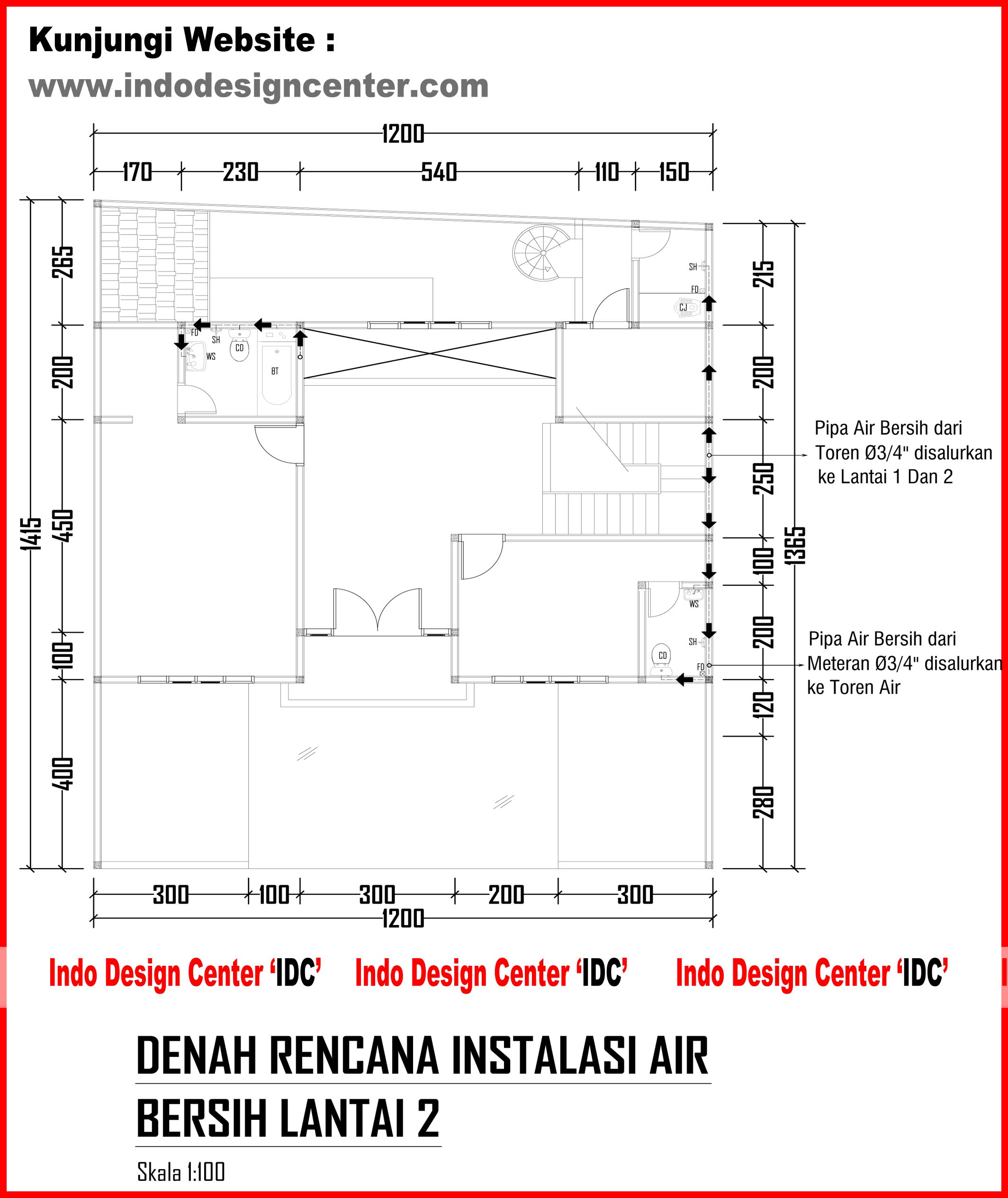 Gambar 021 Denah Instalasi Air Bersih Atap Indodesign