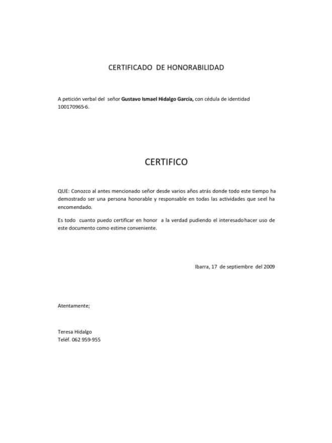 Certificado De Honorabilidad Ecuador