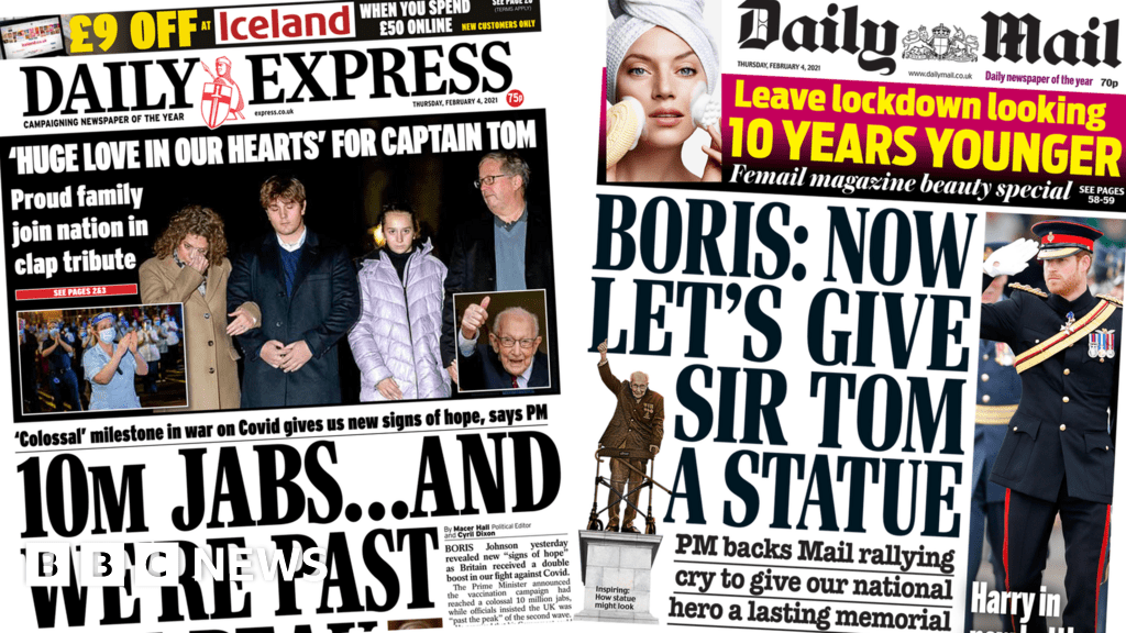 Bbc Newspaper Front Pages Newspaper Headlines Jab Milestone And Harry