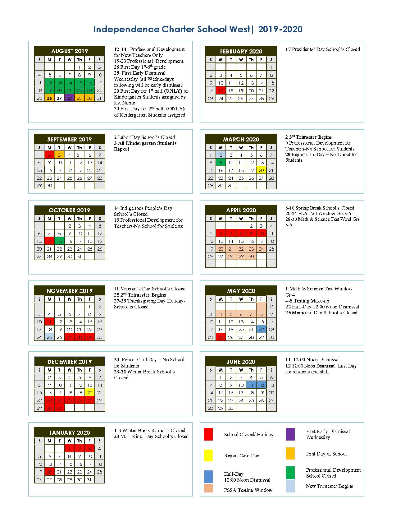 2019 2020 School Year Calendar