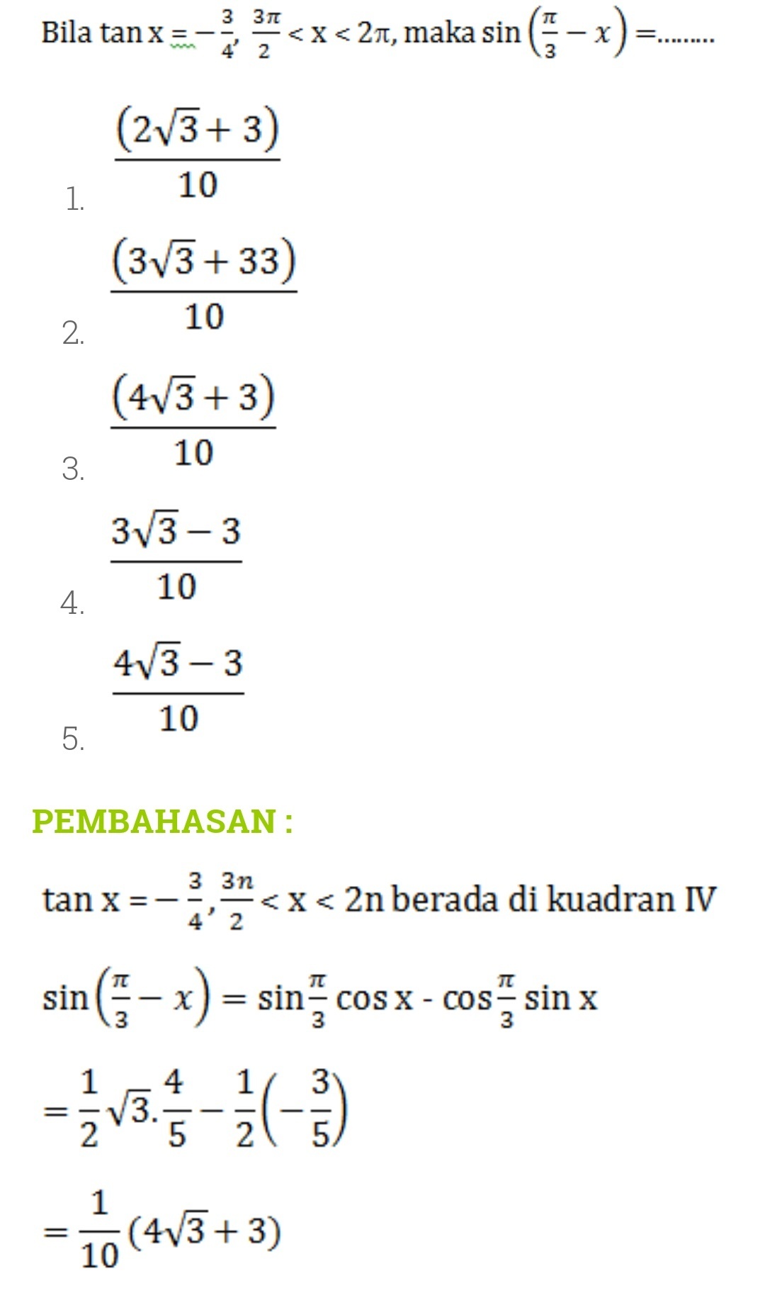 Kumpulan 5 Contoh Soal Sin Cos Tan Beserta Jawabannya Terlengkap